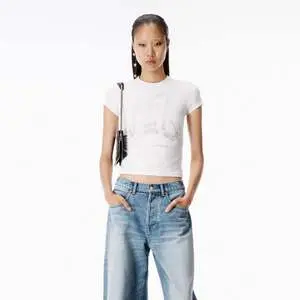 Alexander Wang Crystal Hotfix Graphic Baby Tee