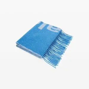 Alexander Wang Logo Jacquard Scarf In Wool Cashmere - Blue/grey