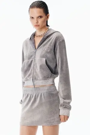Alexander Wang Mid-rise Mini Skort In Crushed Velour - Titanium