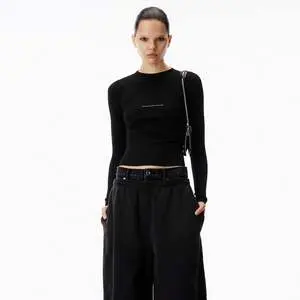 Alexander Wang Knit Logo Long Sleeve Tee - Black