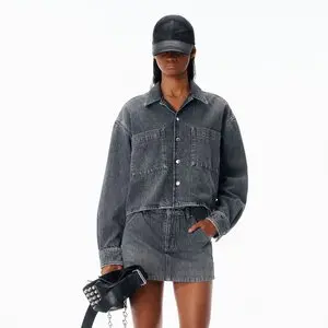 Alexander Wang Cropped Long Sleeve Shirt - Light Grey