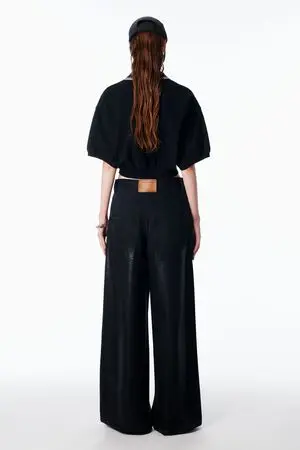 Alexander Wang Cropped Cinched Cotton Polo - Black
