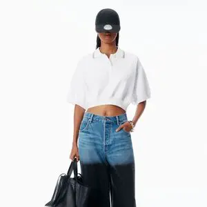 Alexander Wang Cropped Cinched Cotton Polo - White