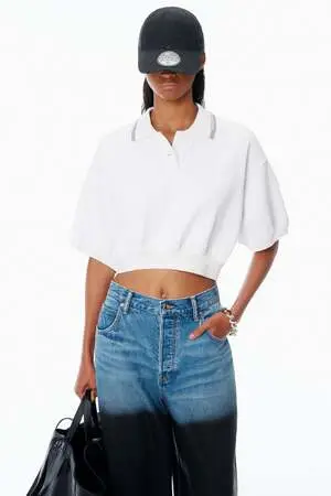 Alexander Wang Cropped Cinched Cotton Polo