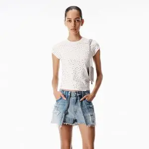 Alexander Wang All Over Crystal Baby Tee - White