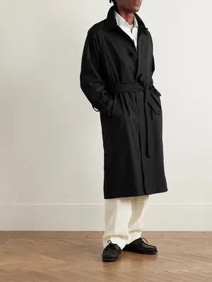 STOFFA Belted Wool Trench Coat - Black