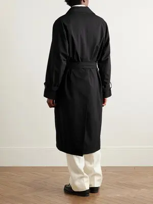 STOFFA Belted Wool Trench Coat - Black