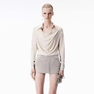 Alexander Wang Long Sleeve Cowl Placket Top - Ivory