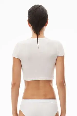 Alexander Wang Cropped Short-sleeve Tee In Ribbed Cotton Jersey