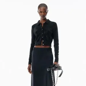 Alexander Wang Wool-blend Hotfix Polo Cardigan - Black