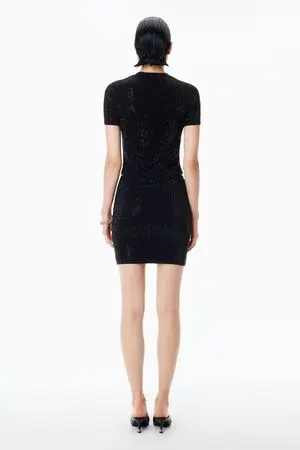 Alexander Wang Wool-blend Ribbed Miniskirt With Crystal Hotfix Embellishments