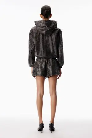 Alexander Wang Distressed Leather Zip-up Hoodie - Stone/black
