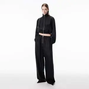Alexander Wang Silk Twill Cropped Track Jacket - Black
