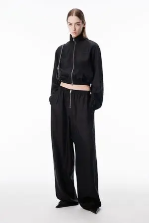 Alexander Wang Silk Twill Cropped Track Jacket - Black