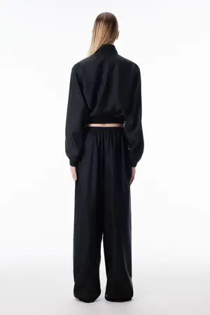 Alexander Wang Silk Twill Cropped Track Jacket - Black
