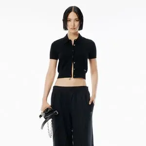 Alexander Wang Wool Short Sleeve Polo Cardigan