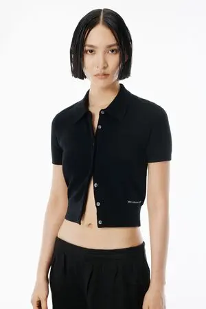 Alexander Wang Wool Short Sleeve Polo Cardigan