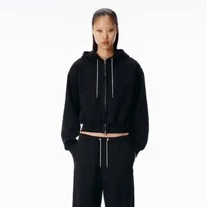 Alexander Wang Crystal Drawcord Zip-up Hoodie - Black