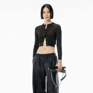 Alexander Wang Crystal Cropped Cardigan - Black