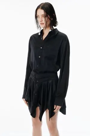 Alexander Wang Silk Charmeuse Double Shirtdress - Black