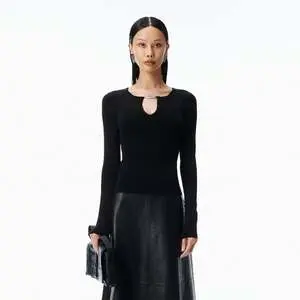 Alexander Wang V-neck Matte Jersey Pullover With Metal Logo - Black