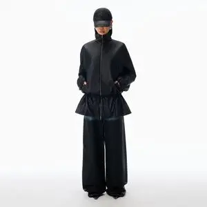 Alexander Wang Drop Waist Parka In Bonded Leather - Black
