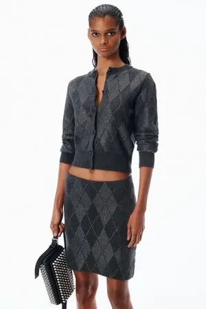 Alexander Wang Crystal Hotfix Wool-blend Argyle Cardigan