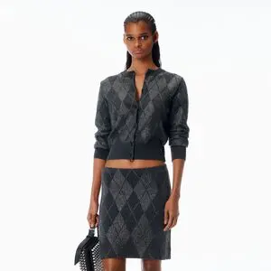Alexander Wang Crystal Hotfix Wool-blend Argyle Cardigan - Graphite