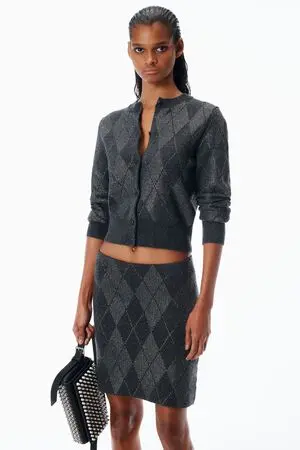 Alexander Wang Crystal Hotfix Wool-blend Argyle Cardigan