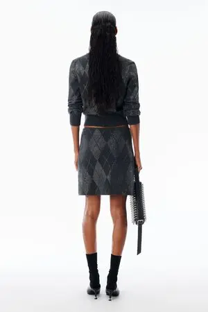 Alexander Wang Crystal Hotfix Wool-blend Argyle Cardigan