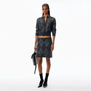 Alexander Wang Crystal Hotfix Argyle Wool-blend Tennis Skirt - Graphite