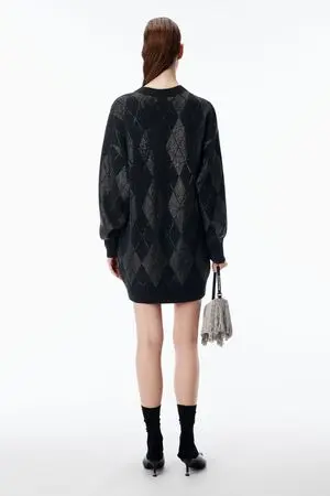 Alexander Wang Crystal Hotfix Argyle Wool-blend Dress - Graphite