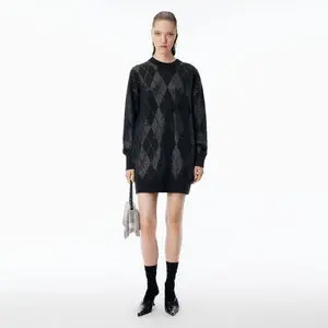 Alexander Wang Crystal Hotfix Argyle Wool-blend Dress - Graphite