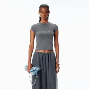 Alexander Wang Crystal Logo Cotton Baby Tee - Grey