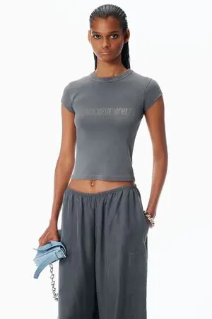 Alexander Wang Crystal Logo Cotton Baby Tee - Grey