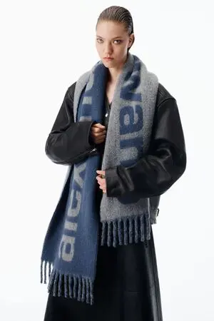 Alexander Wang Jacquard Logo Scarf In Alpaca-wool Blend - Blue/grey