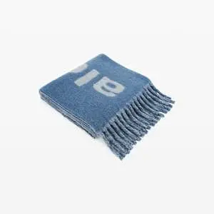 Alexander Wang Jacquard Logo Scarf In Alpaca-wool Blend - Blue/grey