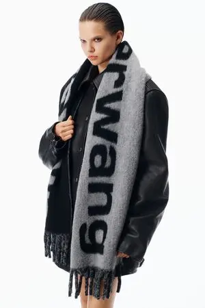 Alexander Wang Jacquard Logo Scarf In Alpaca-wool Blend - Black/grey
