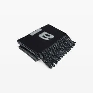Alexander Wang Jacquard Logo Scarf In Alpaca-wool Blend - Black/grey