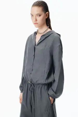 Alexander Wang Cropped Silk Hoodie
