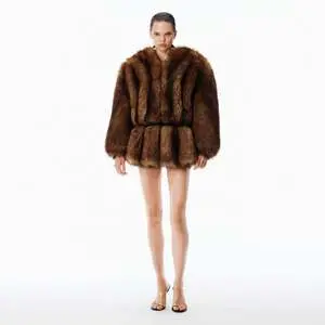 Alexander Wang Faux Fur Cropped Jacket - Chesnut