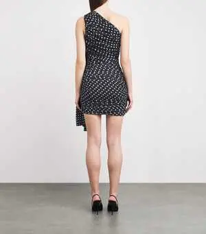 PATOU Polka-dot Asymmetric Mini Dress - Navy