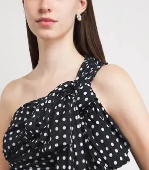 PATOU Polka-dot Asymmetric Mini Dress - Navy