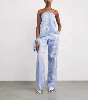 Emilio Pucci Silk Marmo Wide-leg Trousers