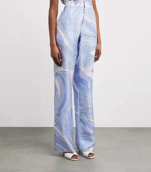 Emilio Pucci Silk Marmo Wide-leg Trousers