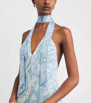 Emilio Pucci Rhinestone-embellished Printed Twill Scarf - Blue