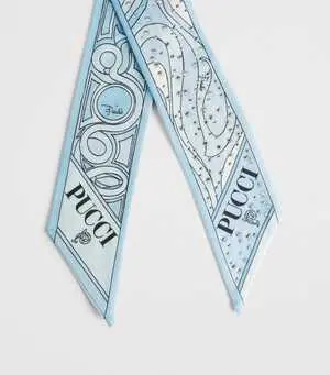 Emilio Pucci Rhinestone-embellished Printed Twill Scarf - Blue