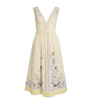 SELF-PORTRAIT Cotton Floral V-neck Midi Dress - Yellow