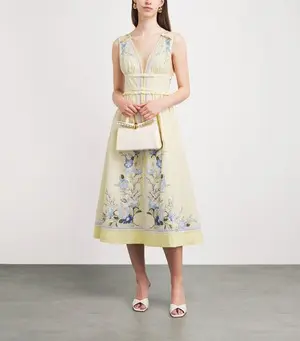 SELF-PORTRAIT Cotton Floral V-neck Midi Dress