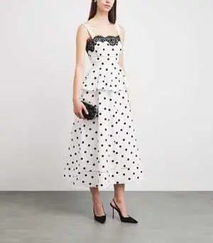 SELF-PORTRAIT Linen-cotton Polka Dot Midi Dress - White